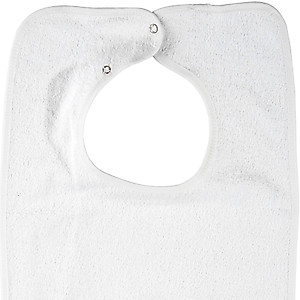White Washable Adult Bib-Terry Cloth with Snap Closure (White)