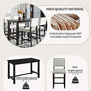 P PURLOVE 5 Piece Dining Set Kitchen Table Set Counter Height Table Set with One Rectangle Table and 4 Cushioned Chairs for 4 Persons Dining Room Table Set for Small Place(Table and 4 Chairs)