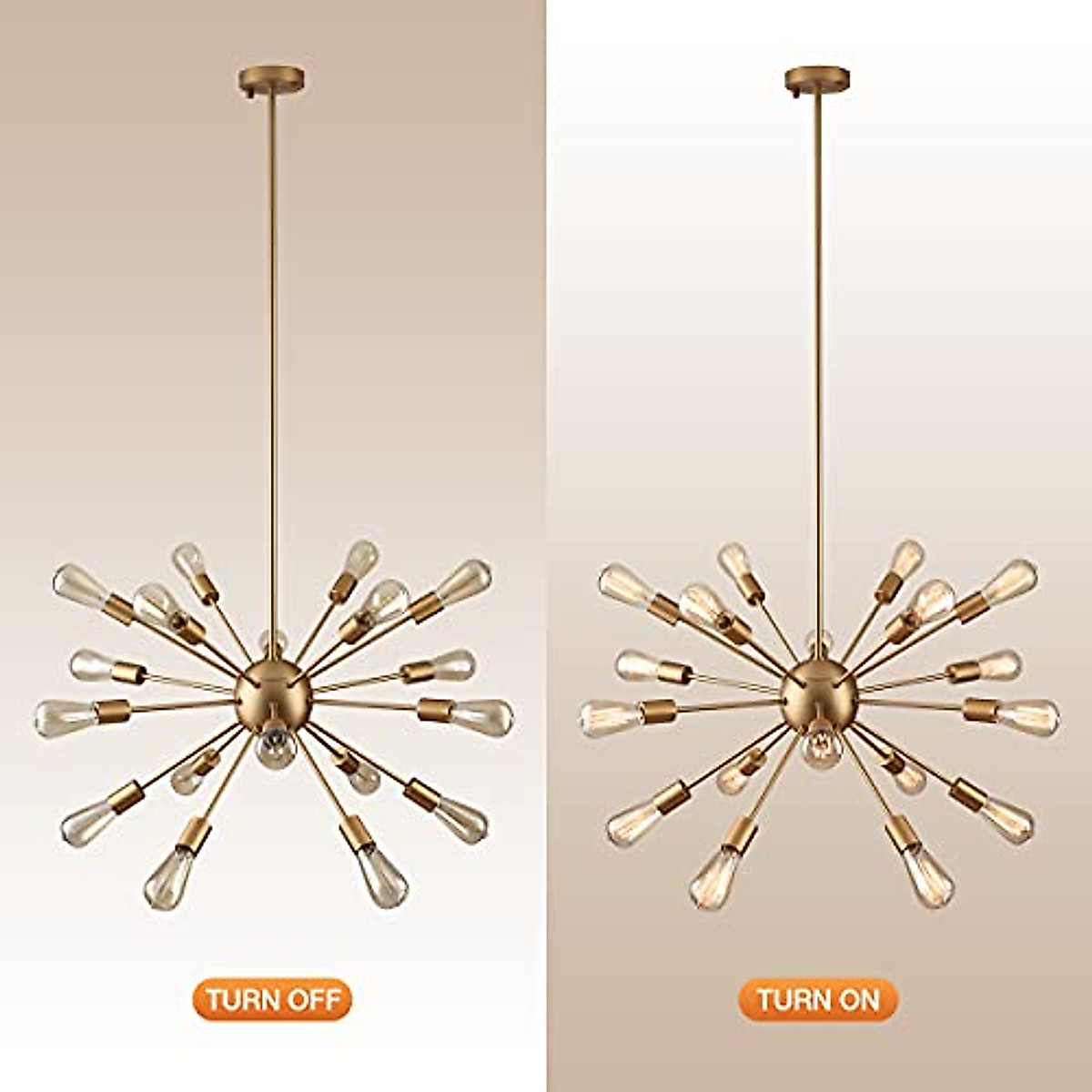 mirrea Vintage Metal Large Dimmable Sputnik Chandelier with 18 Lights (Brushed Brass)