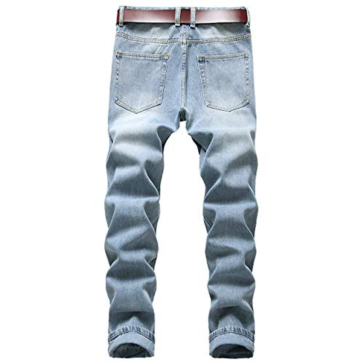COOSVEN Men Ripped Jeans, Slim Fit Straight Leg, Denim Pants with Holes (Light Blue, 34)