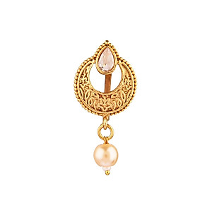 Efulgenz Indian Jewelry Kundan Crystal Nose Ring Hoop Pin Stud Fake Septum Ring with Chain Nose to Ear Chain Non Piercing Body Jewelry (Style 2)