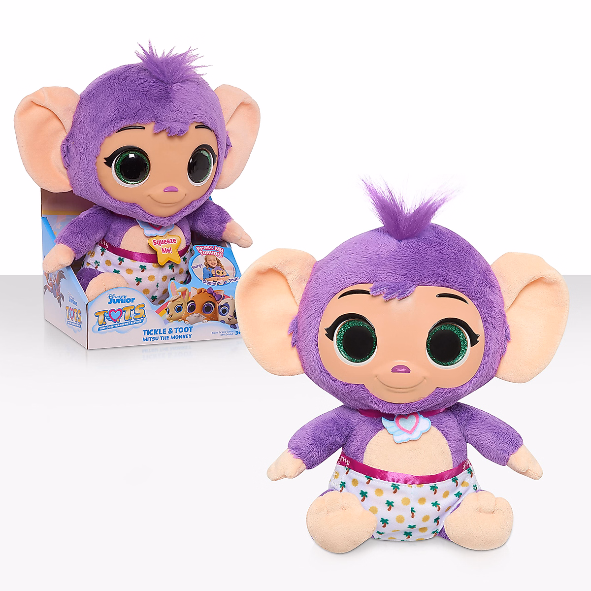 Disney Jr T.O.T.S. Tickle & Toot Baby Mitsu the Monkey, 10-inch feature plush