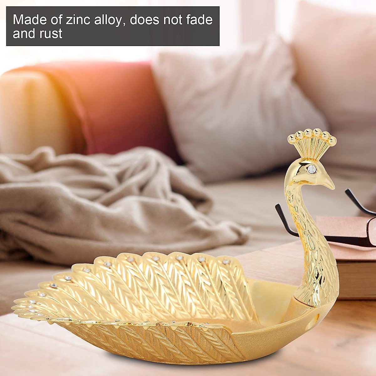 Dried Fruit Plate, Home Peacock Shape Metal Table Snack Tray, for Decoration Place Dried Fruit