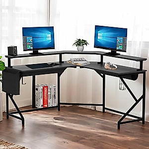 QIAYA Gaming L Shaped Computer Desk, Black