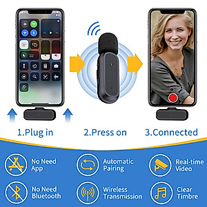 2 Pack Professional Wireless Lavalier Microphone for Android, iPhone iPad with Adapter Included Noise Reduction Plug-Play Clip on Lapel Mic for YouTube, Recording, Vlog, Facebook Live Streaming