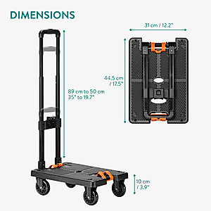 Navaris Folding Sack Truck with Tensioning Straps - Loadable up to 50kg (110 lbs) - Rubber Wheels - Foldable Transport Trolley with Tension Strap - Transport Trolly