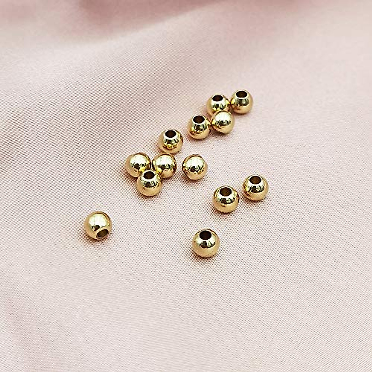 INSPIRELLE 120pcs 5mm Long-Lasting Pale Gold Plated Brass Rondelle Beads Round Metal Loose Connector Beads Metal Spacer Smooth Beads for DIY Bracelet Jewelry Making
