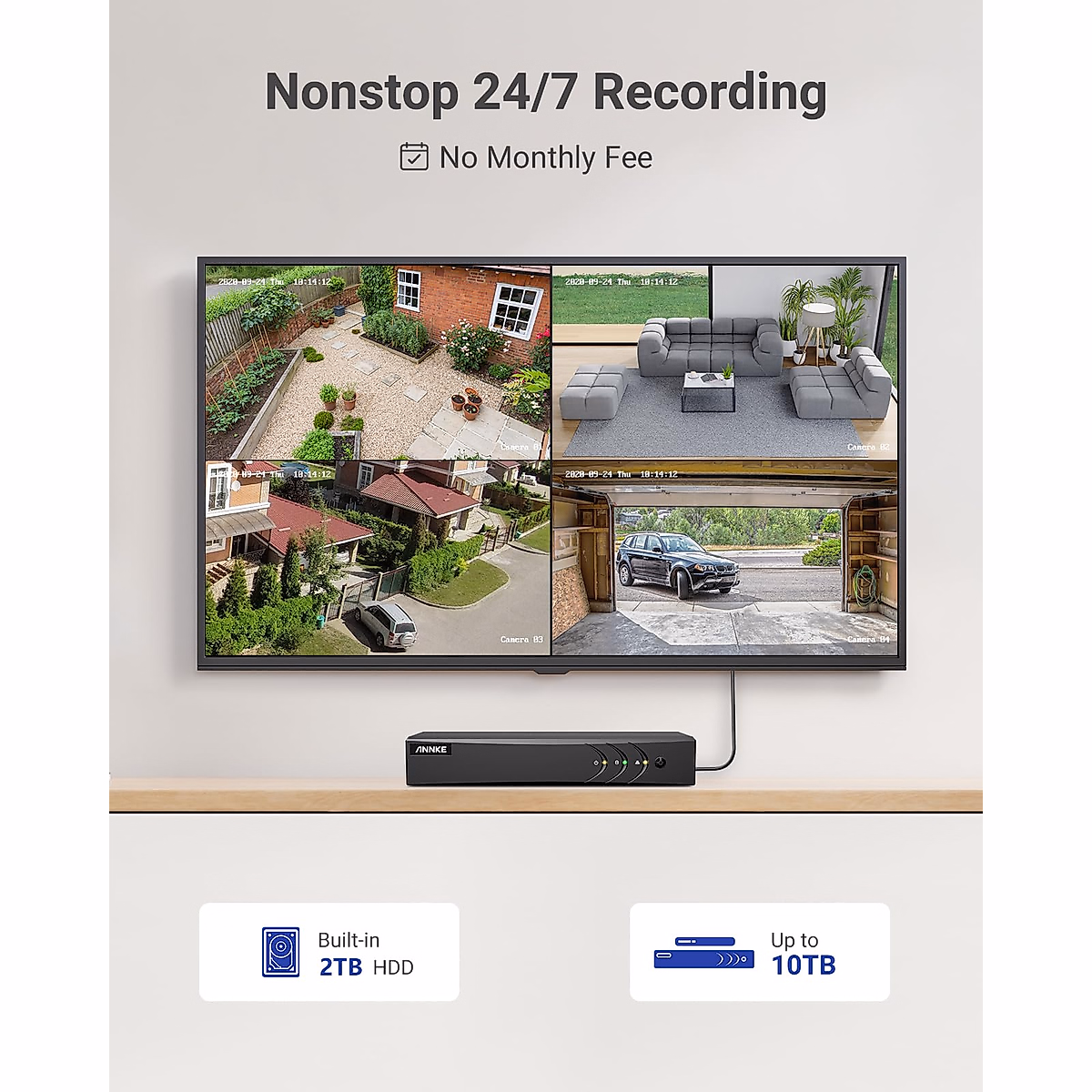 ANNKE CCTV Camera Systems 8 Channel 3K Lite H.265+ AI DVR with 2 TB HDD, Human/Vehicle Detection, (8) HD 1920TVL 1080p CCTV Dome Cameras, Instant Email and App Alerts with Snapshots