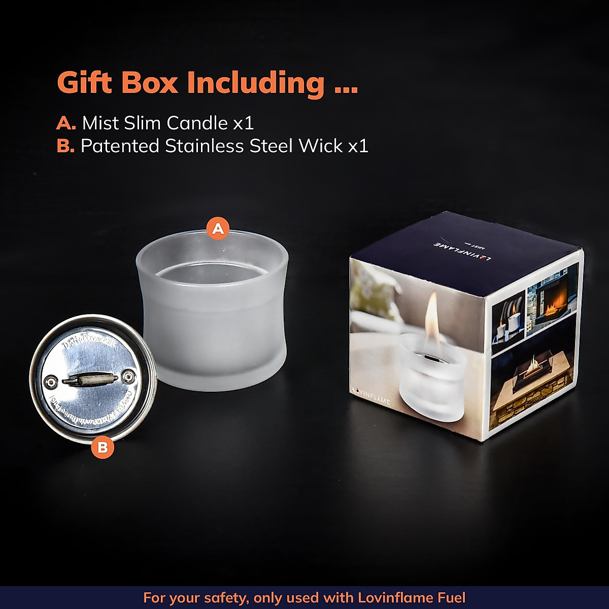 LOVINFLAME 2 PCS Mist Glass Slim Candle and Ethanol-Free 1 Liter Fuel Bundle, Wind Resistant Mini Fire Pit for Balcony and Patio Decor