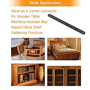 12 PCS 10 Inch Mending Plate Black Straight Braces for Wood Heavy Duty Corner Braces Straight Metal Brackets with Holes Flat Metal Bar Connector Mending Joining Bracket for Repair Fixing Fence Shelves