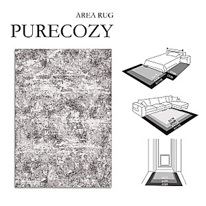 PureCozy Grey Area Rug 5x7 Abstract Living Room Rug Modern Kitchen Washable Indoor Accent Rug Distressed Throw Rug Bedroom Office Dining Room Low Pile Carpet Classroom Nursery