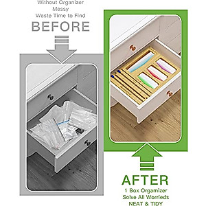 Uamector Bag Storage Organizer for Kitchen Drawer, 100% Natural Bamboo 6 in 1 Bamboo Foil and Plastic Wrap with Cutter, Storage Bag Organizers