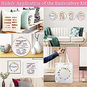 4 Sets Beginners Embroidery Stitch Practice kit, Embroidery Starter kit for Craft Lover with 30 Different Stitches,Embroidery Skill Practice Kit Include 4 Embroidery Cloth with Pattern Embroidery Hoop