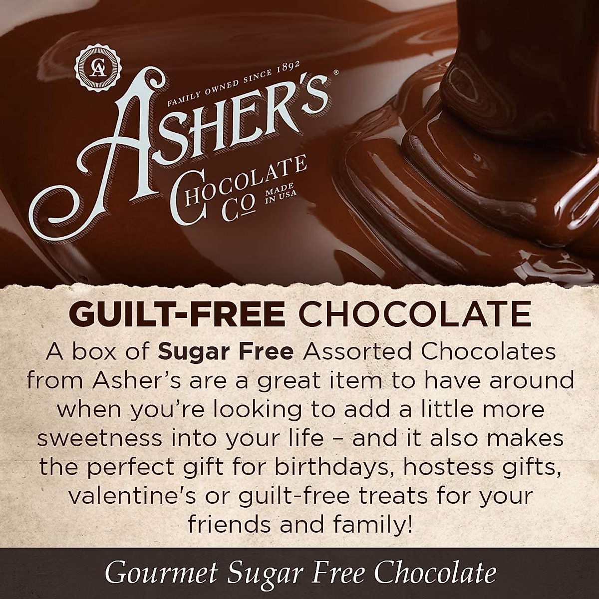 Asher's Sugar Free Chocolate Candy Assortment - Kosher, Keto, Milk & Dark Chocolates (15 pieces, 8 oz.)
