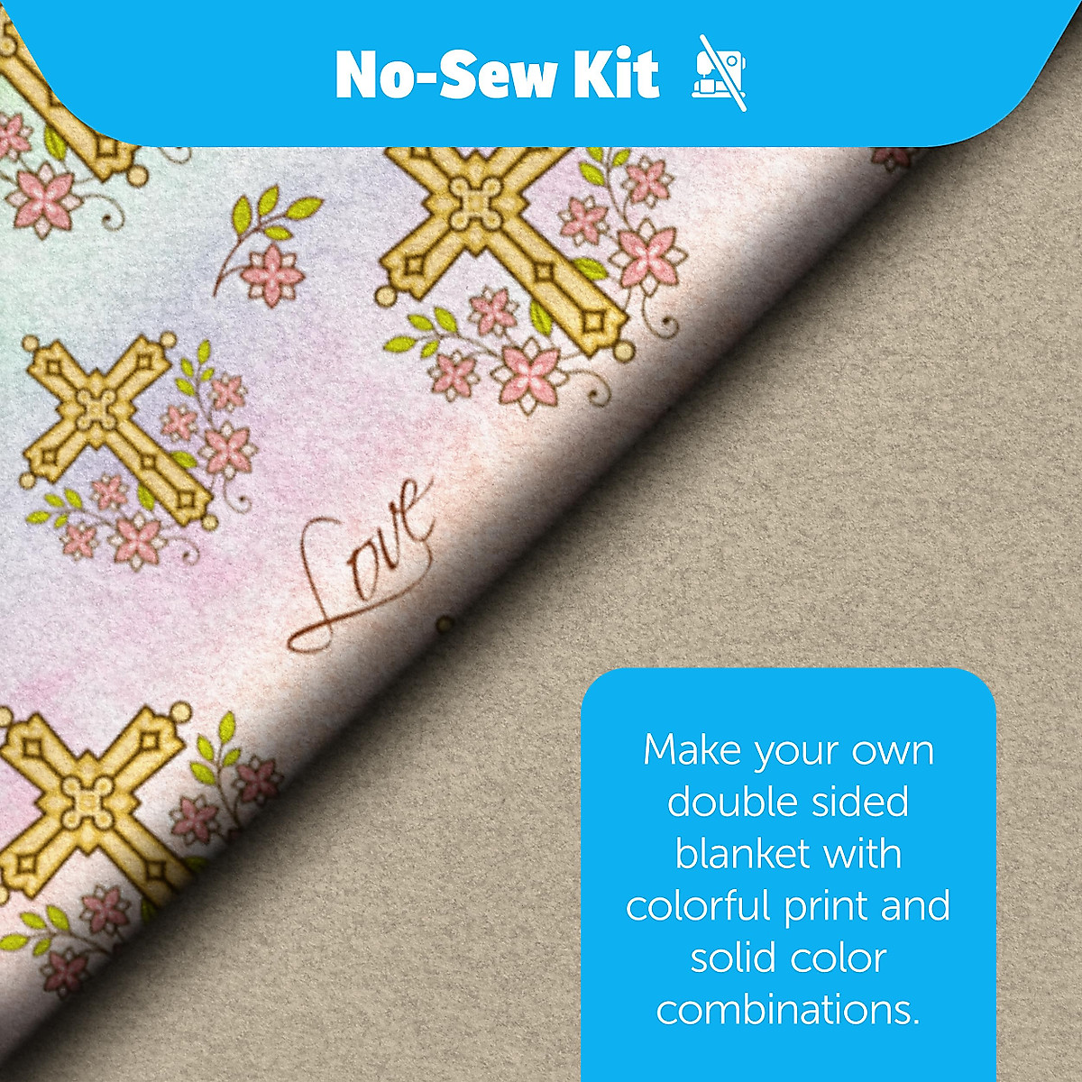 YourFleece No-Sew Throw Fleece Fabric DIY Blanket Making Kit, Make Your Own, Anti-Pill, Christian Crosses, 50x60 Inches