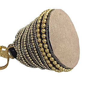 Indian Potli Bag, Bucket Bag Embellished With Golden Motifs For Parties, Weddings, Brides, Festivals, Velvet Purse (Navy)