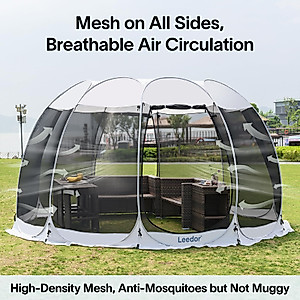 Leedor 15'x15' Pop Up Screen House Tent with Netting, 1-Person Setup Pop Up Gazebo Instant Portable Outdoor Canopy Tent UPF 50+ Roof Sun Shelter & Carry Bag for Backyard Outside Activities (Gray)