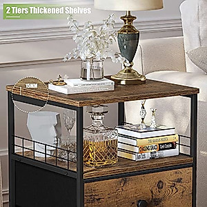 EnHomee Nightstand Set of 2, Bedside Table with Fabric Drawers and Open Wood Shelf Storage, Industrial Bed Side Table, Night Stand for Bedroom, Living Room, Dorm, Easy Assembly and Pull, Rustic Brown