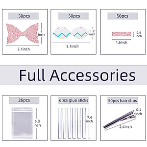 AOUXSEEM 50 Set 【Random Colors】 Bows DIY Making Kit for Beginners, Pre Cut Faux Leather Hairbows Contains Printed/Glitter/Embossed/Textured Fabric, with Alligator Clips for Women Girls Handmade Gift