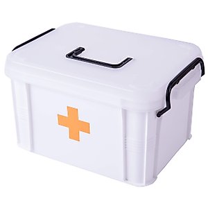 White Large Empty Medical Box for Home Emergency Supplies, Travel, Car, and Dorms – Compact First Aid Box with Handle, Detachable Tray and Locking Lid – Medical Organizer and First Aid Kit Storage