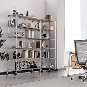 6 Tier NSF Metal Corner Shelf Wire Shelving Unit, 2100lbs Capacity Heavy Duty Adjustable Pentagonal Storage Rack with Wheels & Shelf Liners for Kitchen Garage Room Corner, 82"H x 27"L x 27"D - Chrome