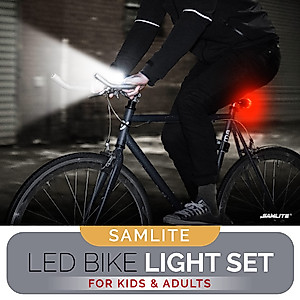 SAMLITE Best Brightest LED Bike Light Set for Kids & Adults, Super Bright Bicycle Headlight, Free Tail Light Included, Water Resistant Bike Light, Easy to Install, Multiple Modes for Cycling Safety