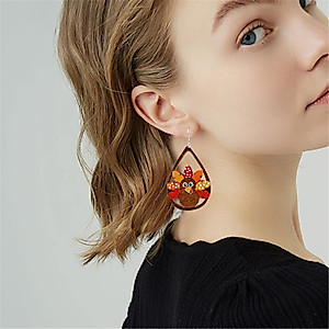 coadipress Cute Thanksgiving Turkey Pumpkin Maple Leaf Dangle Earrings for Women Lightweight Holiday Dangle Earrings Thanksgiving Fall Wooden Earrings (Turkey B)
