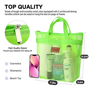 2 Pcs Shower Mesh Caddy Bag Quick Dry Hanging Toiletry and Bath Organizer for Travel and Swimming with Zipper (Roes-Green)