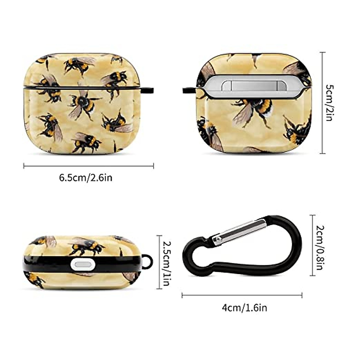 Honey Bees Case Cover Portable PC Shell Headphone Case with Keychain Compatible with AirPods 3