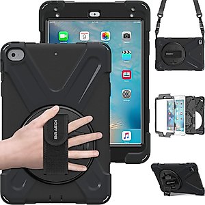 BRAECN for iPad Mini5 Case,iPad Mini4 Shockpoof Case Three Layer Drop Protection Rugged Heavy Duty Cover w/ 360 Degree Swivel Stand/Hand Strap and Shoulder Strap for iPad Mini 2019 Case (Black)