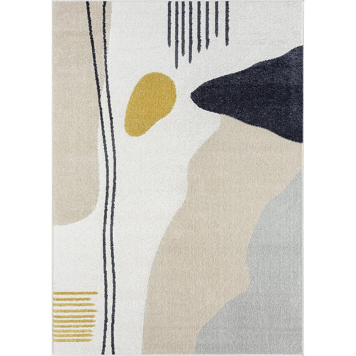 Abani Abstract Cream/Grey Pop of Yellow Area Rug - 4'x 6' - Modern Artistic Deco Design - Easy to Clean - Durable for High Traffic Areas – Living Room & Kitchen - Medium Pile