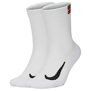 Nike Court Multiplier Cushioned Tennis Crew Socks (2 Pairs) (White/Black, m)