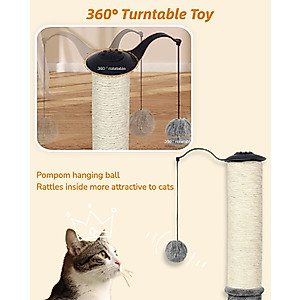 Happi N Pets 22" Cat Scratching Posts for Indoor Cats, Carpet Cat Scratch Post, Sisal Cat Scratcher, Cat Post with Rotatable Hanging Balls & Stable Base, Cat Scratchers for Kittens-Light Gray