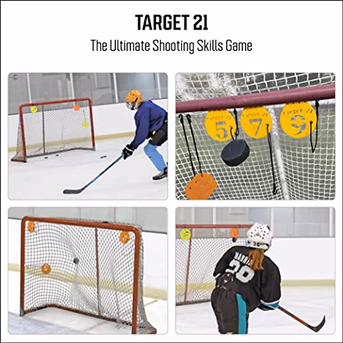 3DWorxs Target-21 Magnetic Hockey Shooting Targets, Numbered 9/7/5, Fun Skills Game, Durable Material, Attached Tethers, Draw-String Pouch, Orange, Yellow, Competition, Team Bundles