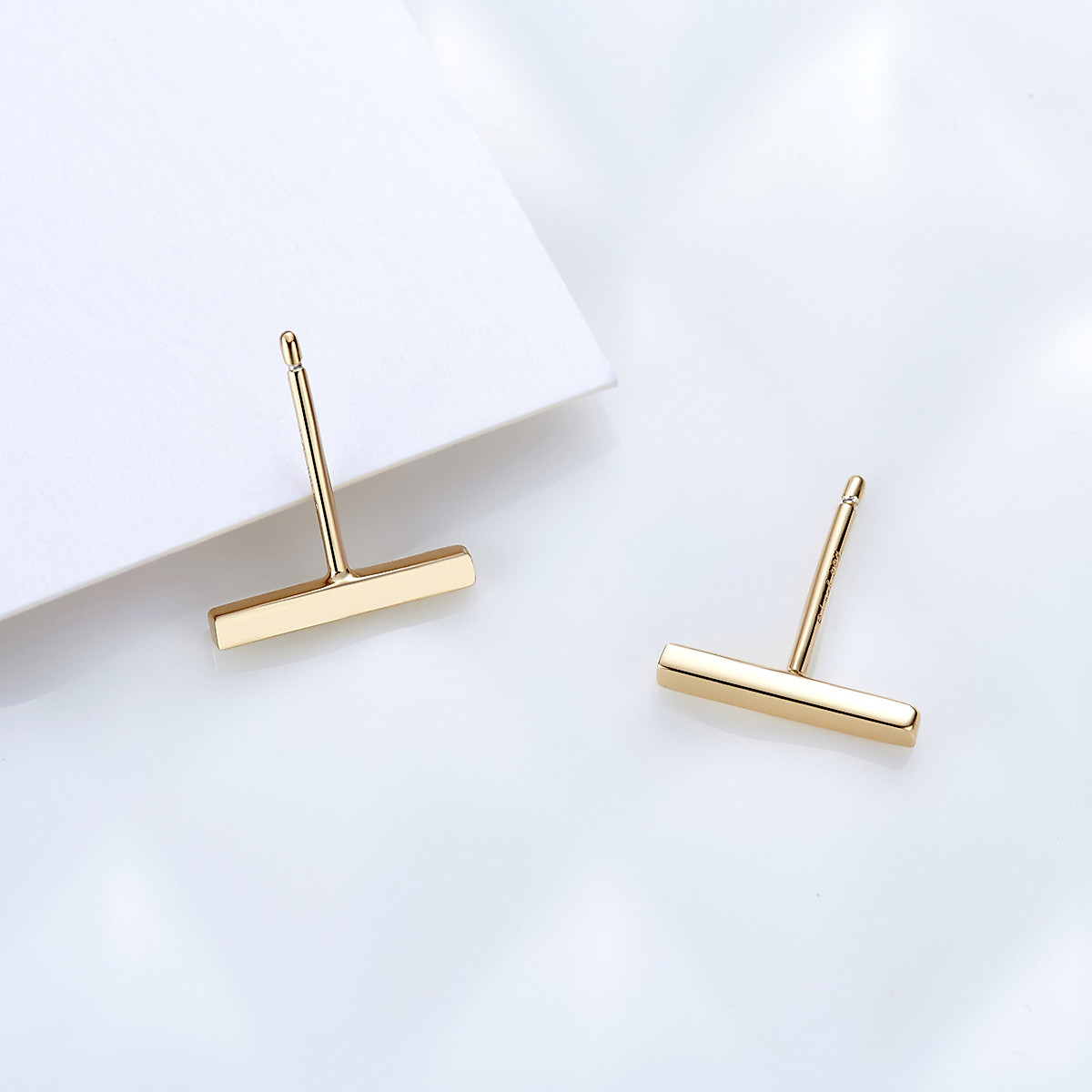 S.Leaf Sterling Silver Stud Earrings for Women Gold Plated Tiny Dot I Bar Earrings Dainty Simple Earrings for Women (14k Gold) (Square_Bar_Gold)
