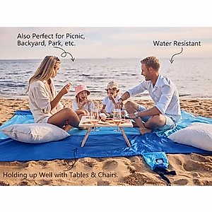 Wekapo Beach Blanket Sandproof, Beach Mat, Big & Compact Sand Free Mat Quick Drying, Lightweight & Durable with 6 Stakes & 4 Corner Pockets, Standard (1~3 person)