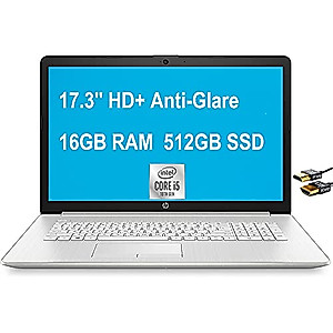HP Flagship 2020 17 Laptop Computer 17.3" HD+ Anti-Glare Display 10th Gen Intel Quad-Core i5-1035G1 (Beats i7-8550U) 16GB DDR4 512GB SSD DVD Webcam Intel UHD Graphics Win 10 + HDMI Cable