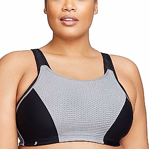 Full Figure Plus Size Custom Control Sports Bra Wirefree #1166 Black/Grey 46D