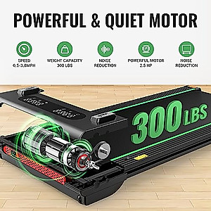 LYKOWENS Walking Pad Treadmill Under Desk, 16.9 inch Running Belt 2.5HP Walking Treadmill Under Desk with Remote Control, 300 Lb Capacity for Home, Office and Apartment