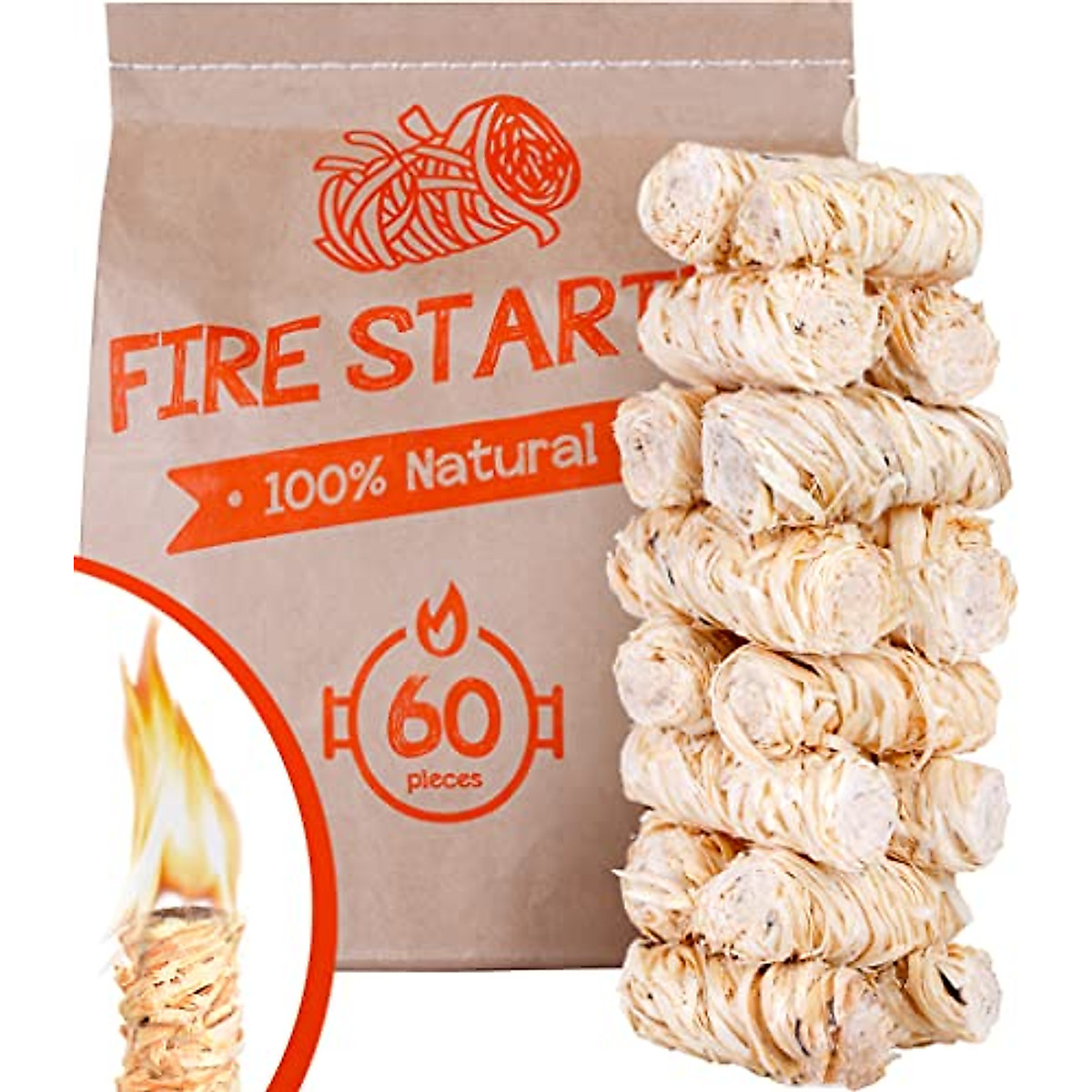 Zorestar Fire Starters XXL 120+ pc - Eco firelighters for Indoor and Outdoor Use and Fire Starter 60+ pc XXL Size - Сharcoal fire Starters
