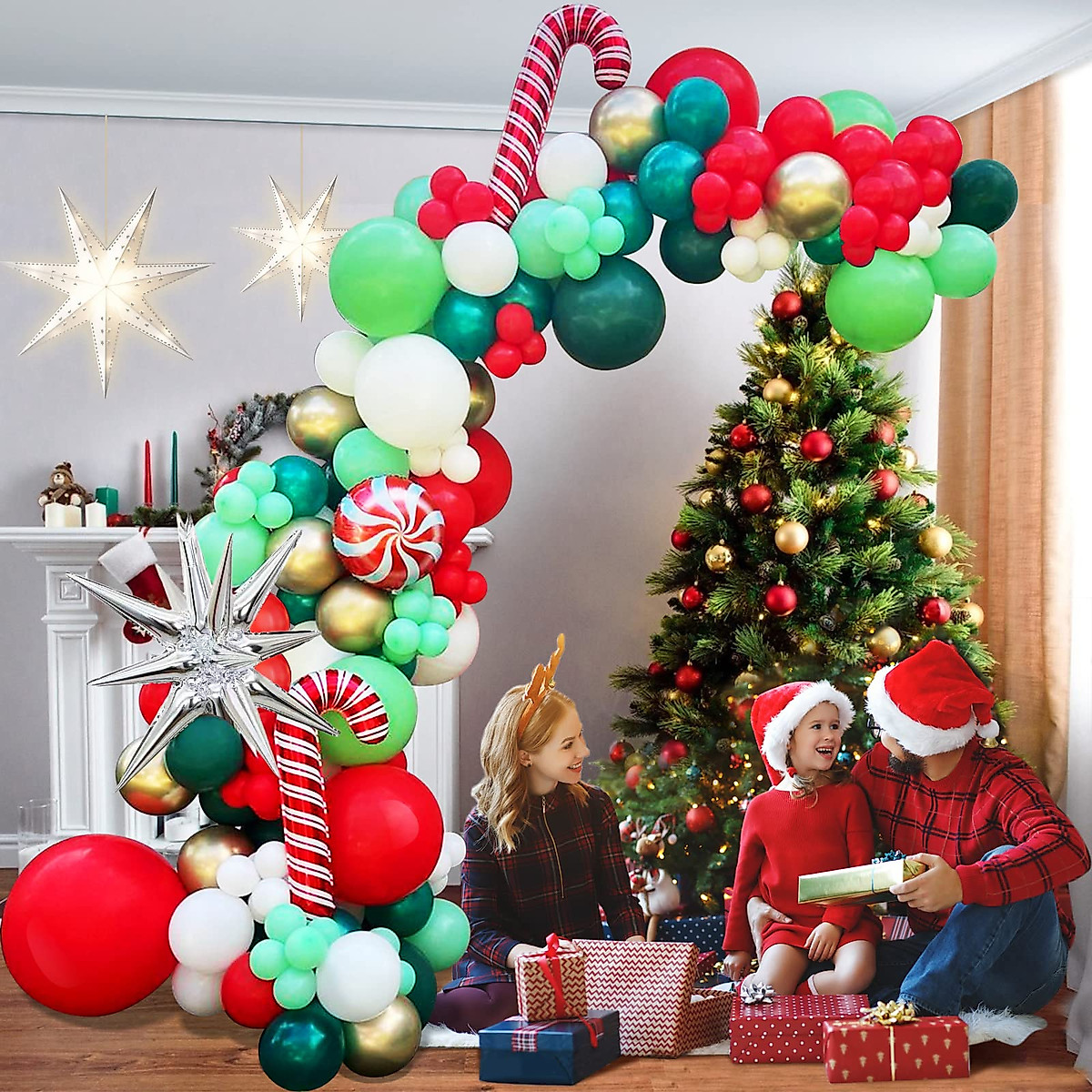 CboDeco Christmas Balloon Garland Arch Kit with 125pcs Balloons (Red, Green, White) for Christmas Party Decorations