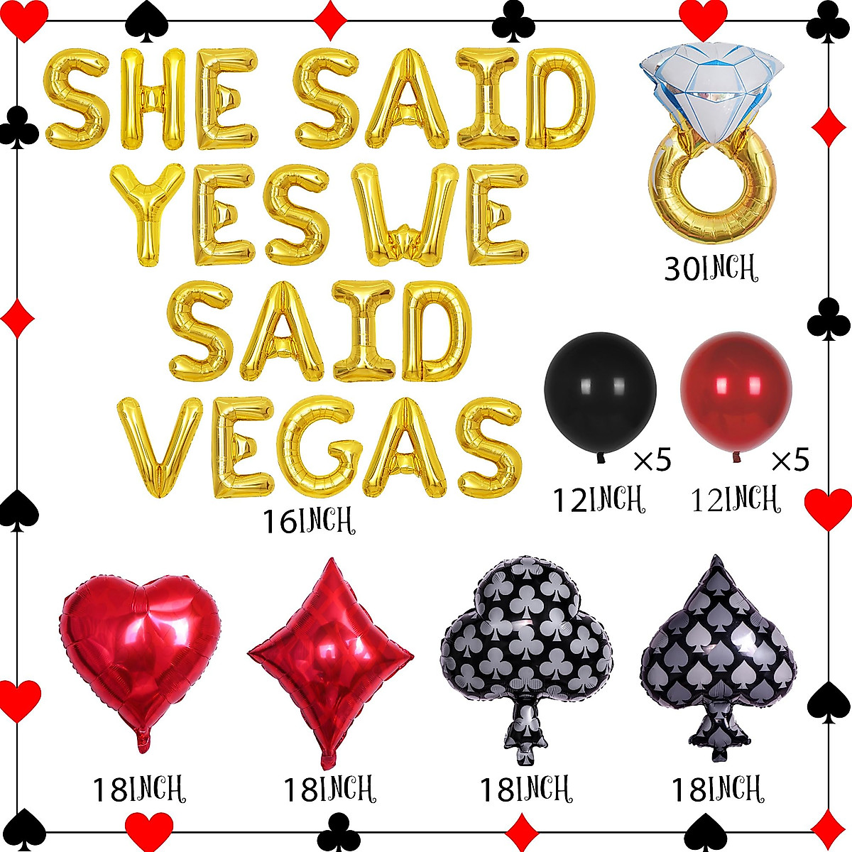 LaVenty 16 PCS She Said Yes We Said Vegas Balloon Las Vegas Bachelorette Party Decorations Casino Bachelorette Bridal Shower Balloons Garland