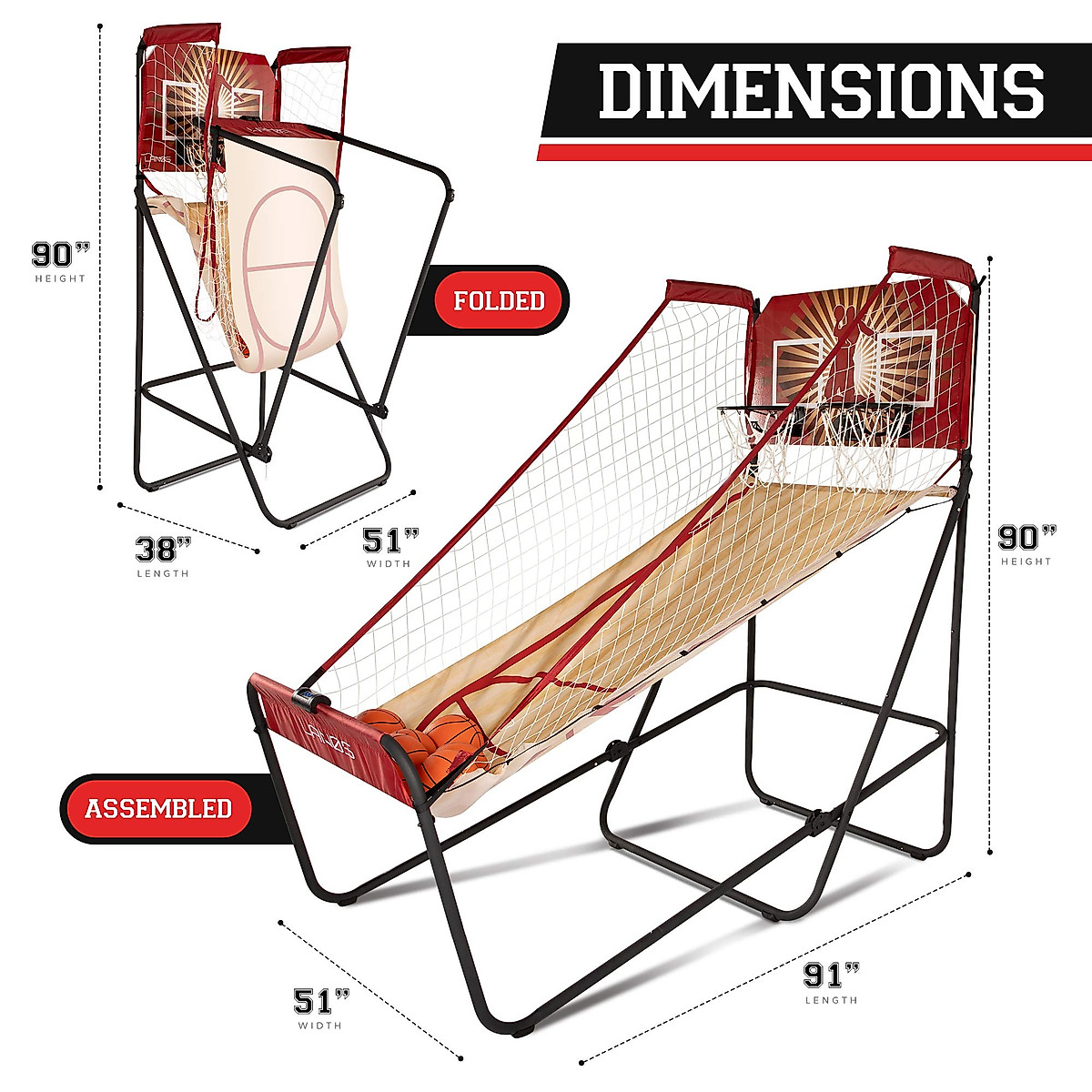 Lanos Basketball Arcade Game, Double Electronic Hoop Shot, 2 Player or 1 Player, with 6 Basketballs - Indoor Basketball with 8 Game Modes - Premium Arcade Games for Home