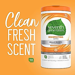 Seventh Generation Disinfecting Multi-Surface Wipes, Lemongrass Citrus, 70 Count, Pack of 3 (Packaging May Vary)