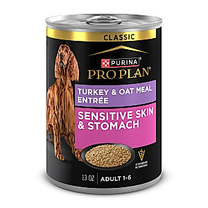 Purina Pro Plan Sensitive Skin and Stomach Dog Food Classic Pate Turkey and Oat Meal Entrée - (Pack of 12) 13 oz. Cans