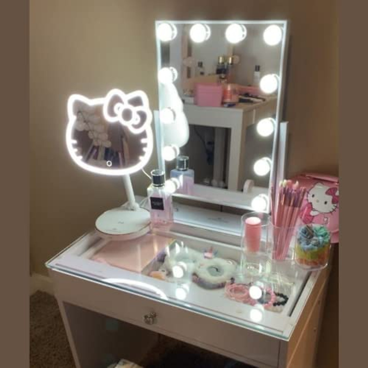 Impressions Vanity Hollywood Tri-Tone XL Makeup Mirror with 12 LED Bulbs, Dressing Mirror with 360 Degree Swivel (White)