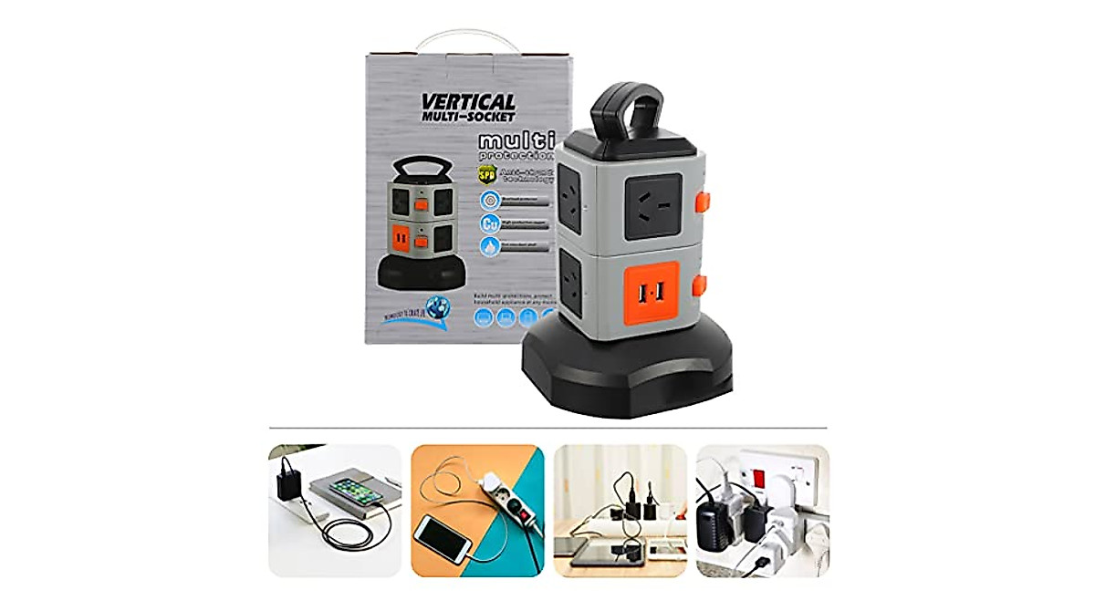 2 Power Outlet Home Power Board with USB & Surge Protection