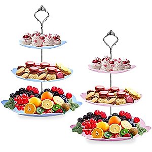 Cupcake Stand,2 Pack of 3-Tier Flower Dessert Plates Mini Cakes Fruit Candy Display Tower Cookie Tray Rack Candy Buffet Holder Cake Stand Cardboard Cupcake Stand Tiered Serving Stand (Style 1)