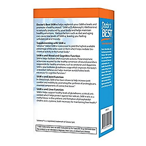 Doctor's Best SAM-e 400 mg, Vegan, Gluten Free, Soy Free, Mood and Joint Support, 60 Enteric Coated Tablets