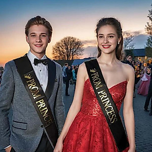 Black Prom Prince for Boys and Princess Sashes for Girls Gold Text Prom Accessory Decorations for Teens Women Men